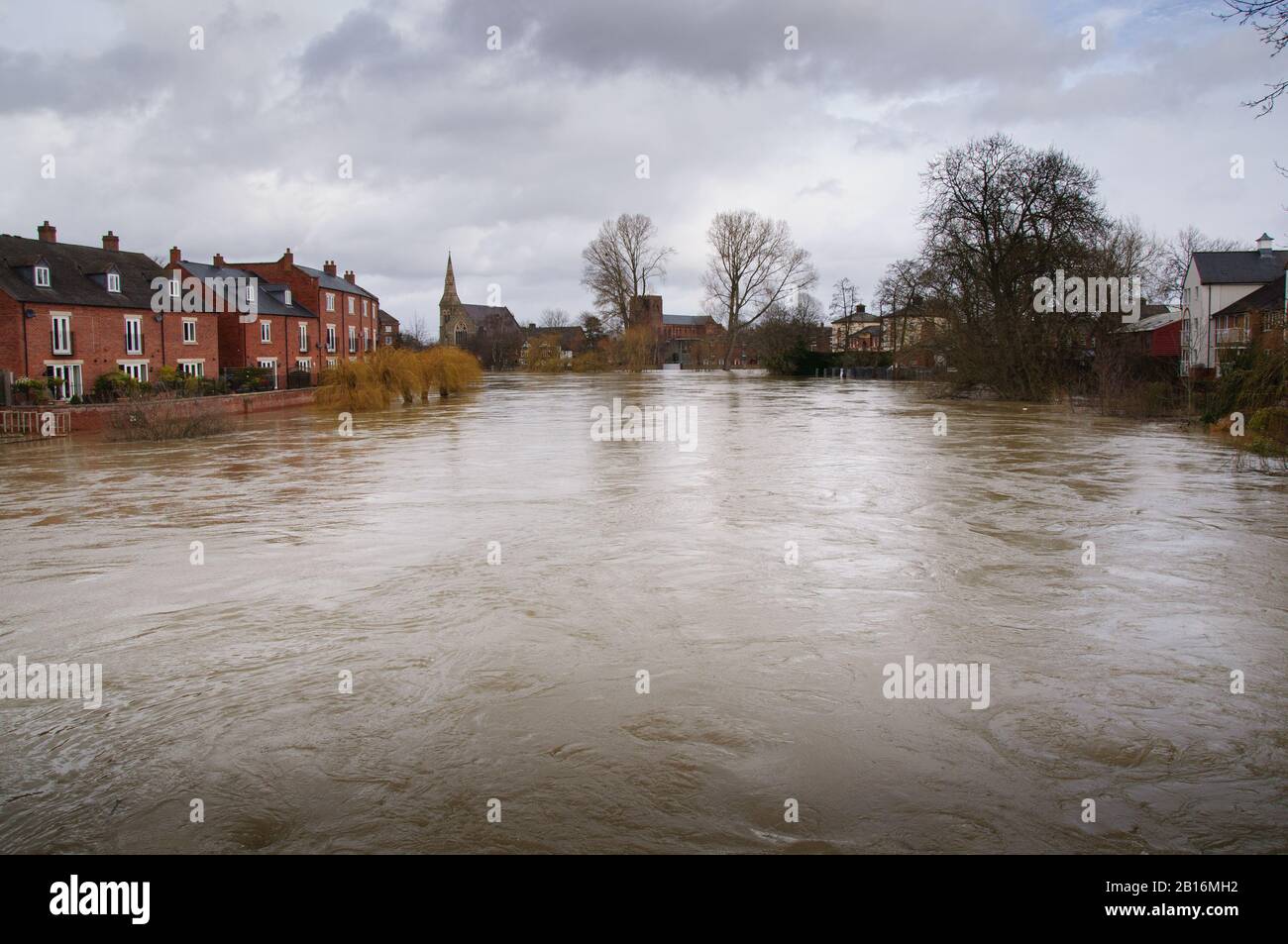 River Severn flooding in Shrewsbury, Shropshire, England. February 2020 ...