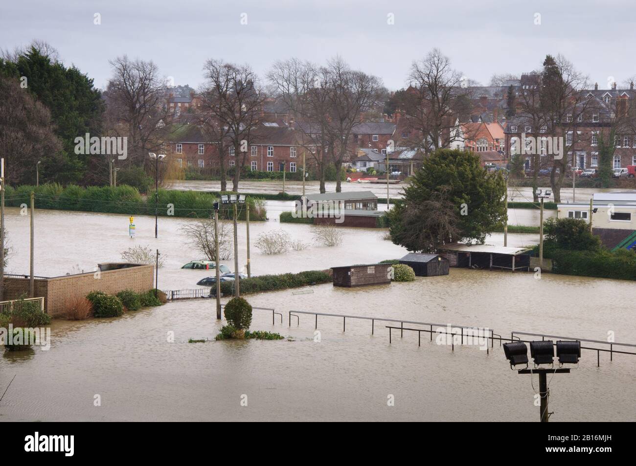 River Severn flooding in Shrewsbury, Shropshire, England. February 2020 ...