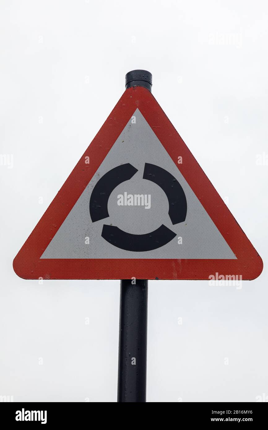 triangular sign indicating roundabout ahead in wigan lancashire july ...