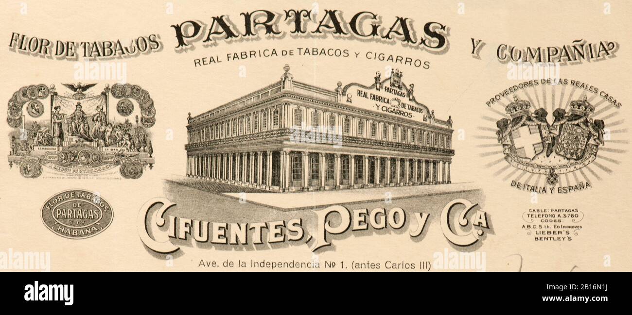 letter header of famous Cuban cigars factory (1920s Stock Photo - Alamy
