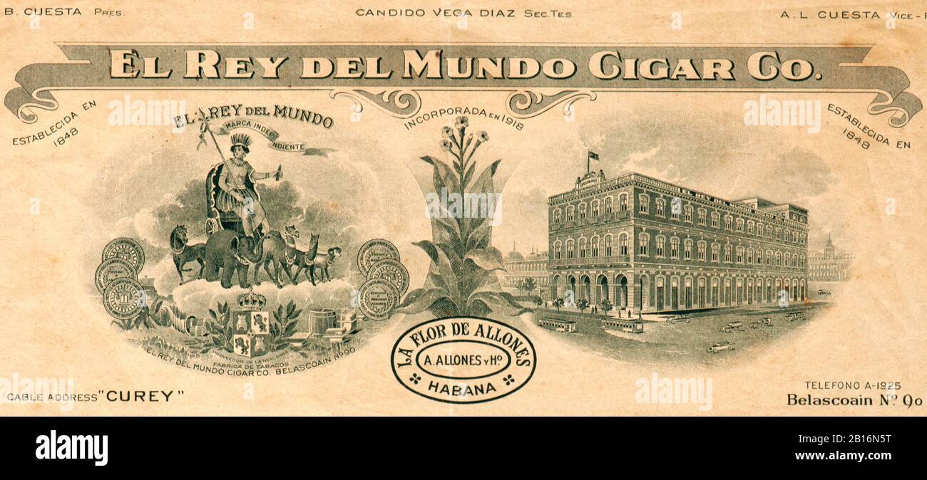 letter header of famous Cuban cigars factory (1920s Stock Photo - Alamy