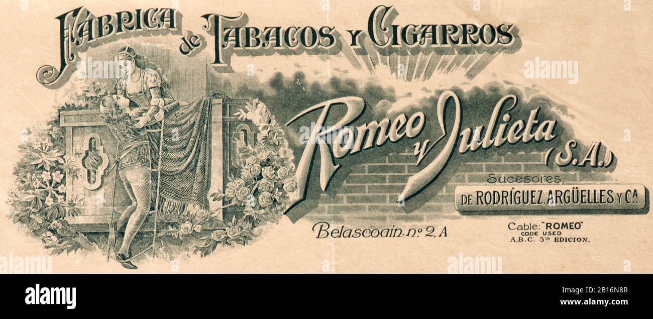 letter header of famous Cuban cigars factory (1920s Stock Photo - Alamy