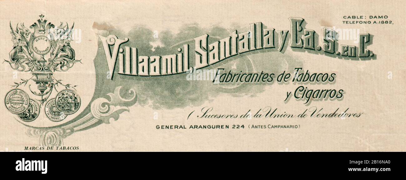 letter header of famous Cuban cigars factory (1920s Stock Photo - Alamy