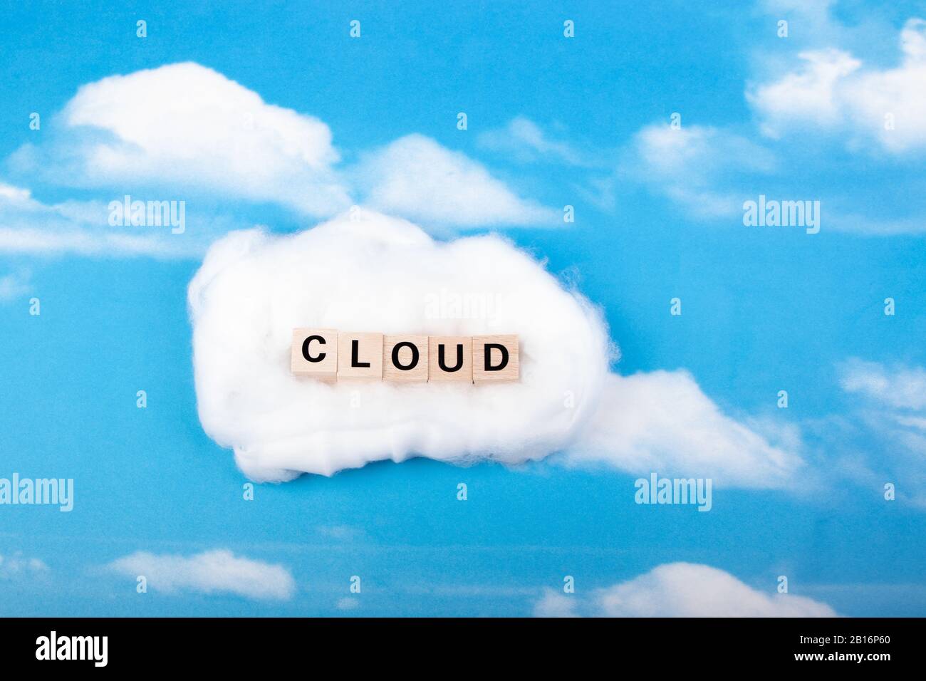 word cloud made of wooden blocks, sky with clouds as background Stock ...