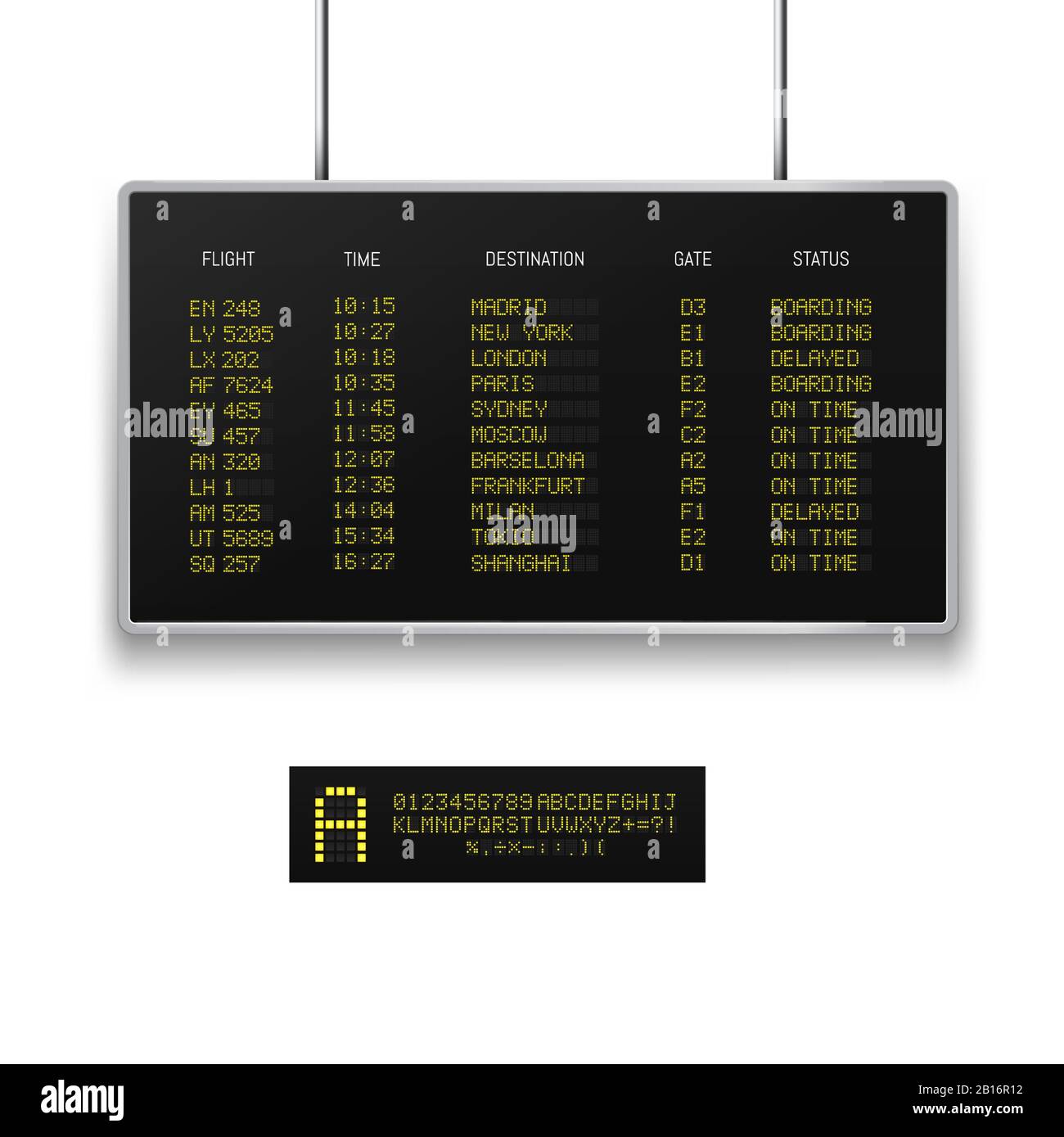 Realistic 3d digital led airport board with flight schedule Stock ...