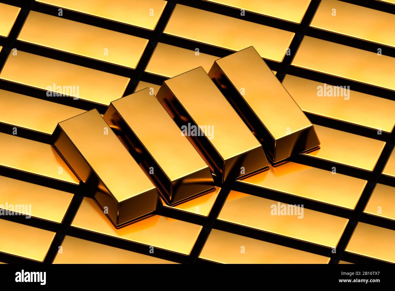 3d rendering, finance concept, stack of realistic gold bar bullion row ...