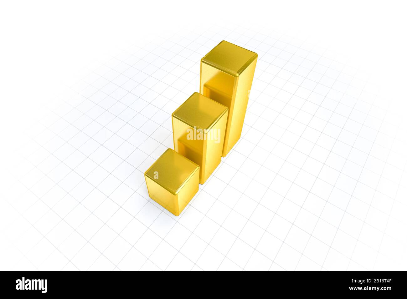 3d rendering, golden colored business statistic growth graph chart ...