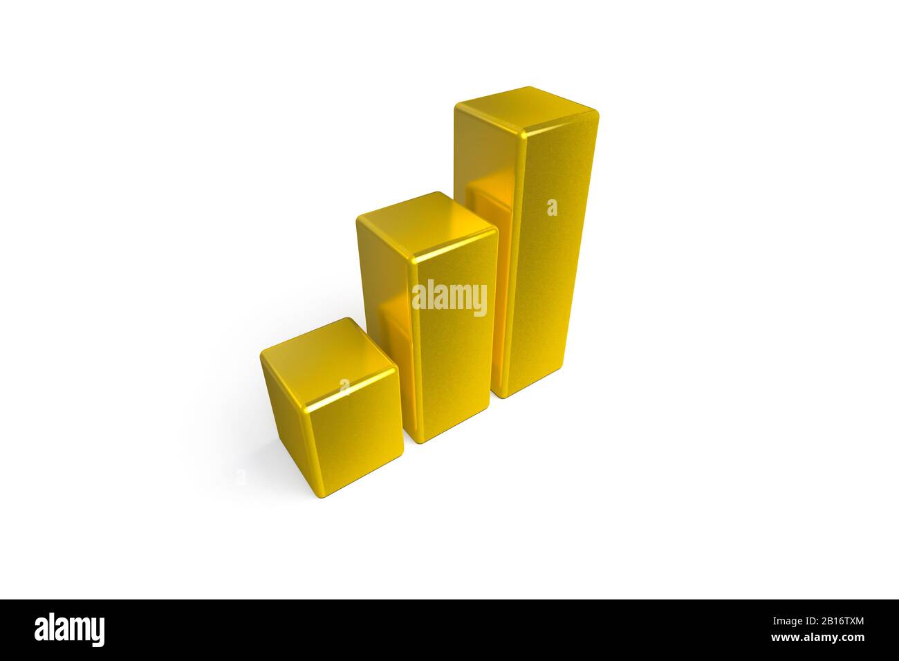 3d rendering, golden colored business statistic growth graph chart ...