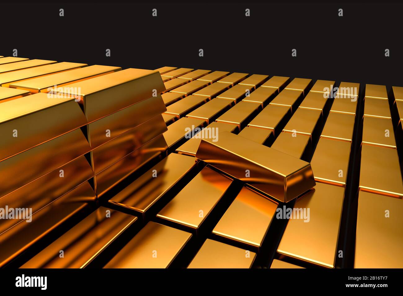 3d rendering, finance concept, stack of realistic gold bar bullion row ...