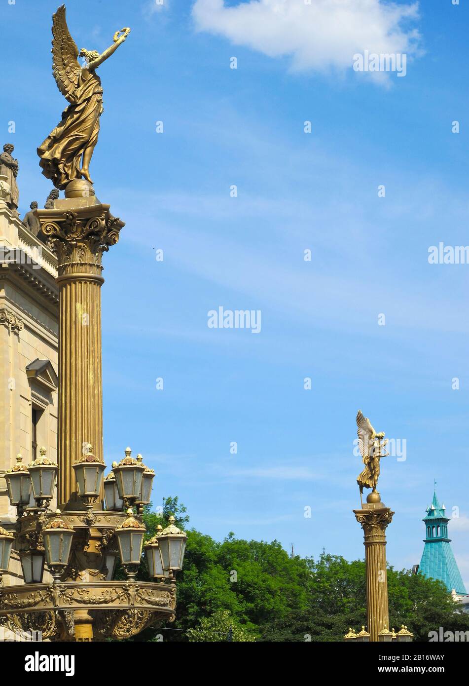 Rudolfinum concert hall. Angel and statue of Beethoven. Prague, Czech ...