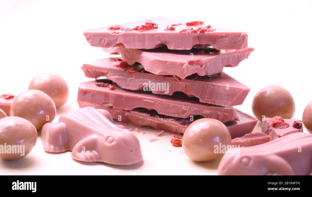 Ruby chocolate, made from botanical cocoa bean varieties that have the ...