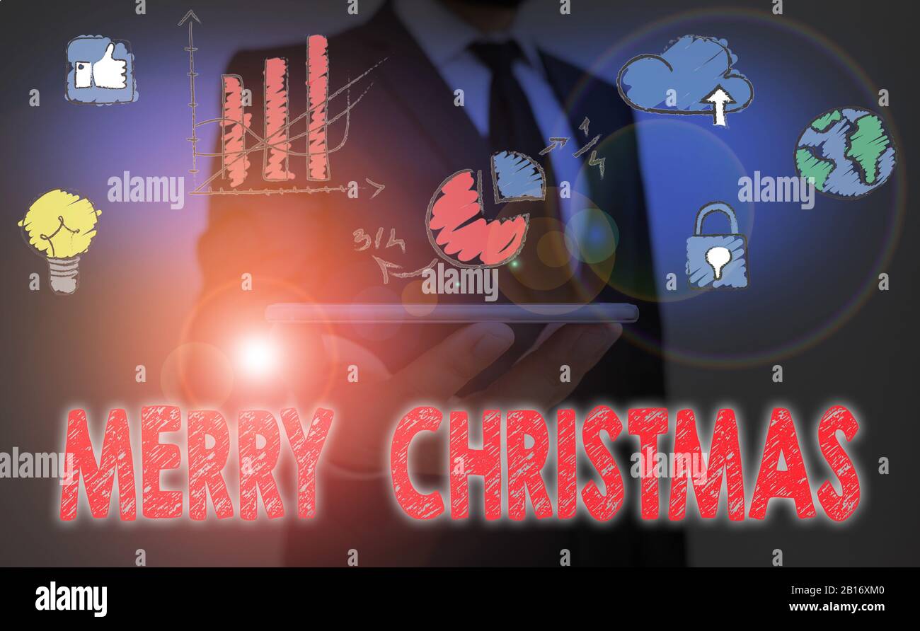 Writing note showing Merry Christmas. Business concept for annual ...