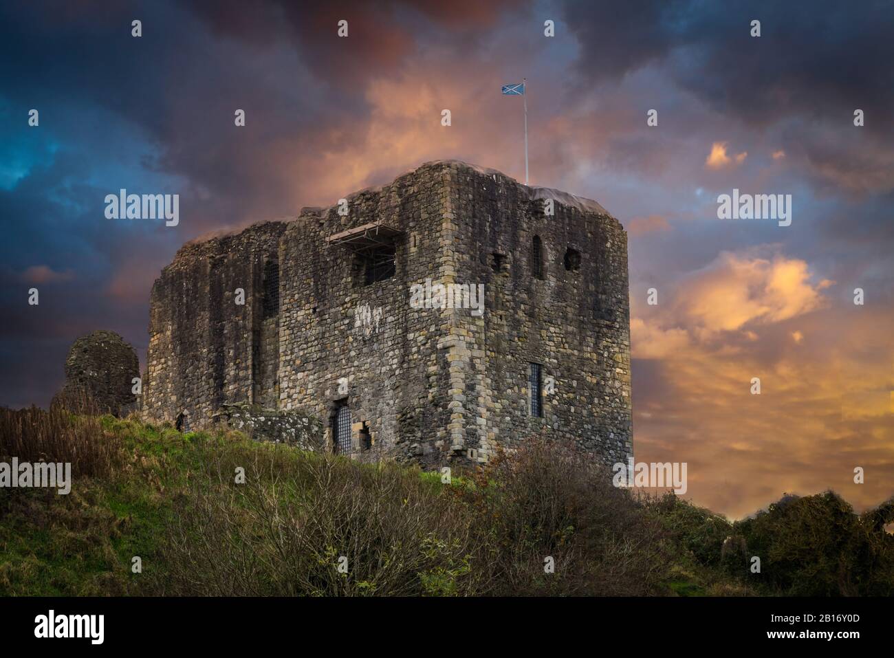 The ancient and almost derelict ruins of Dundonald castle that sits ...