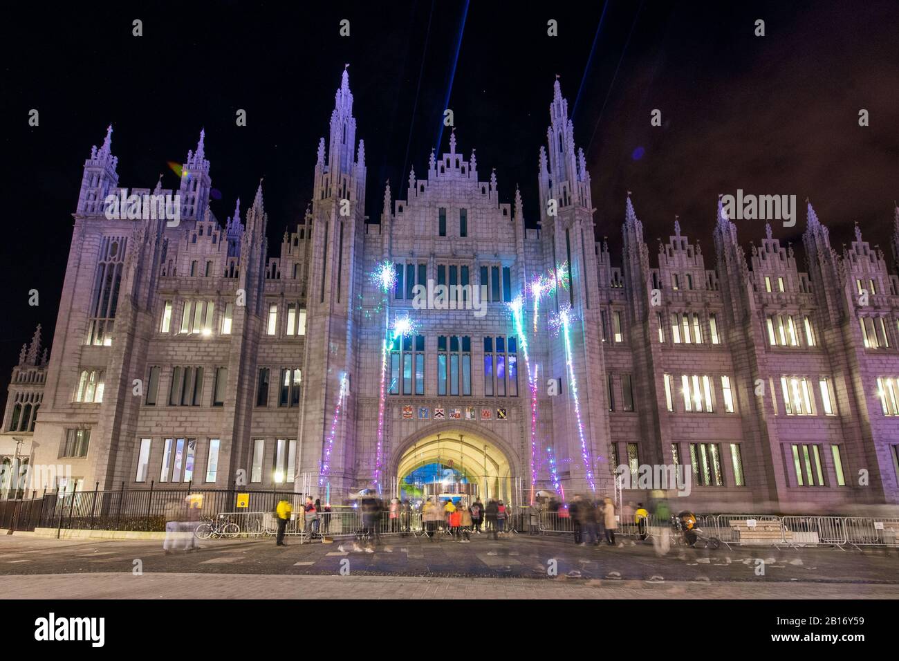 Pictured Marischal College 'Rainbow Laser Flares' by Seb Lee-Delisle ...