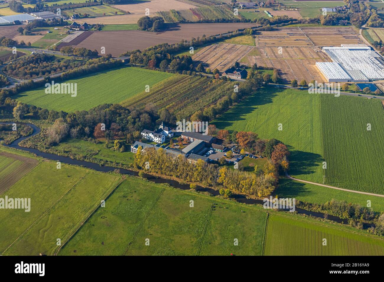 Aerial photo, senior citizens' centre Haus Golten, River Niers, Geldern ...