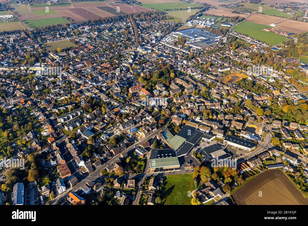 Aerial photograph, view of the village Grefrath, catholic parish church ...