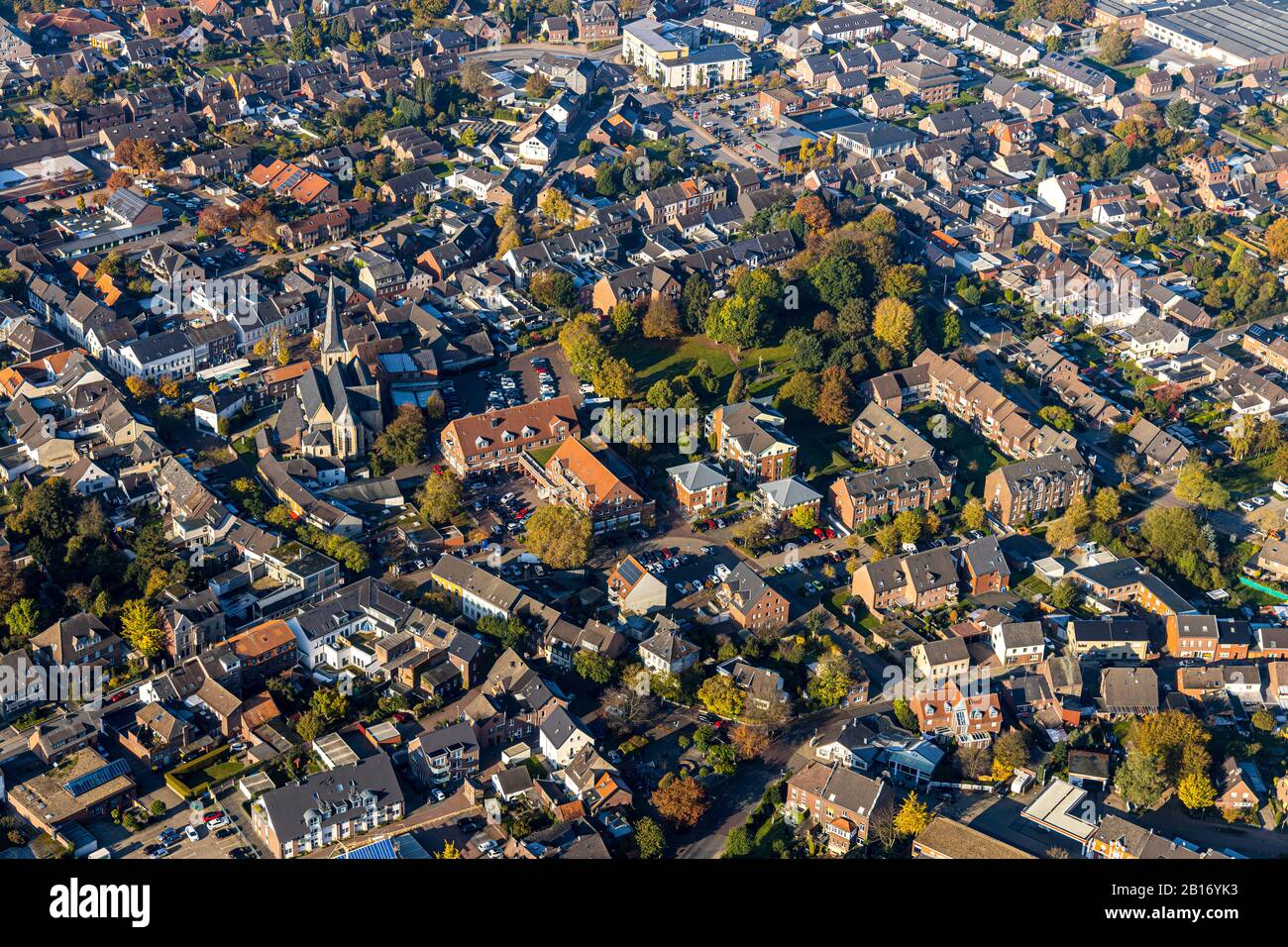 Aerial photograph, view of the village Grefrath, catholic parish church ...