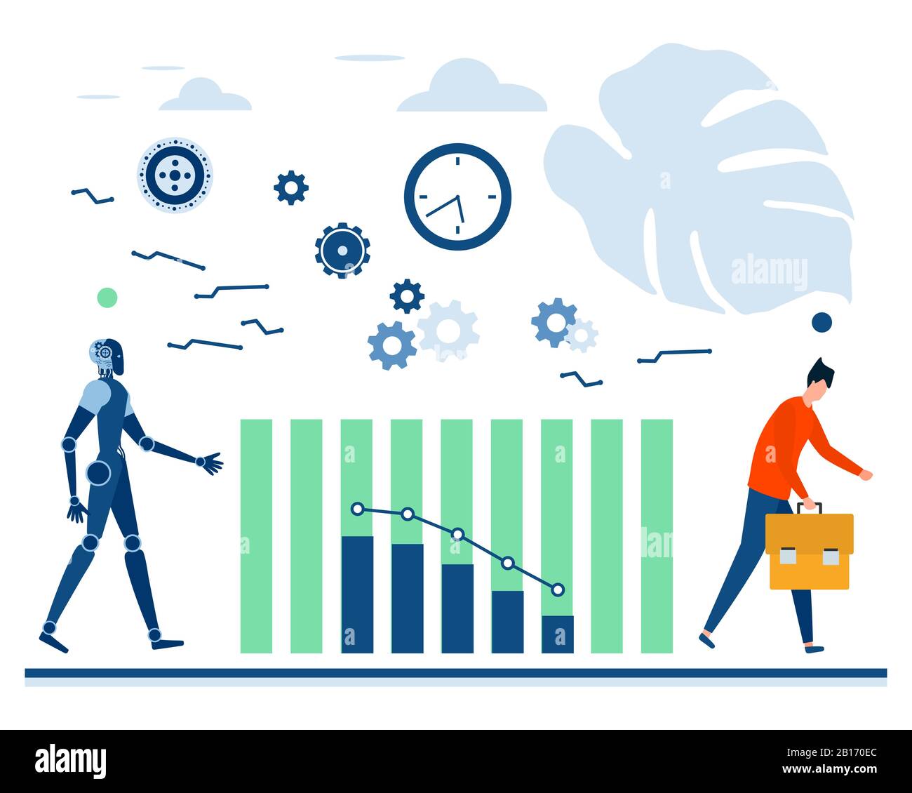 Vector illustration Robot, human comparison of performance, competition ...