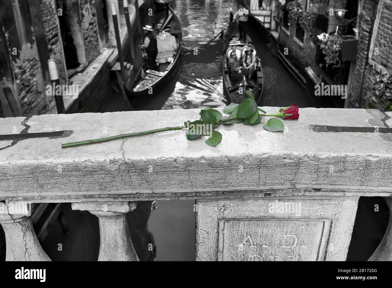 Single Red Rose On A Bridge In Venice Italy Stock Photo - Alamy