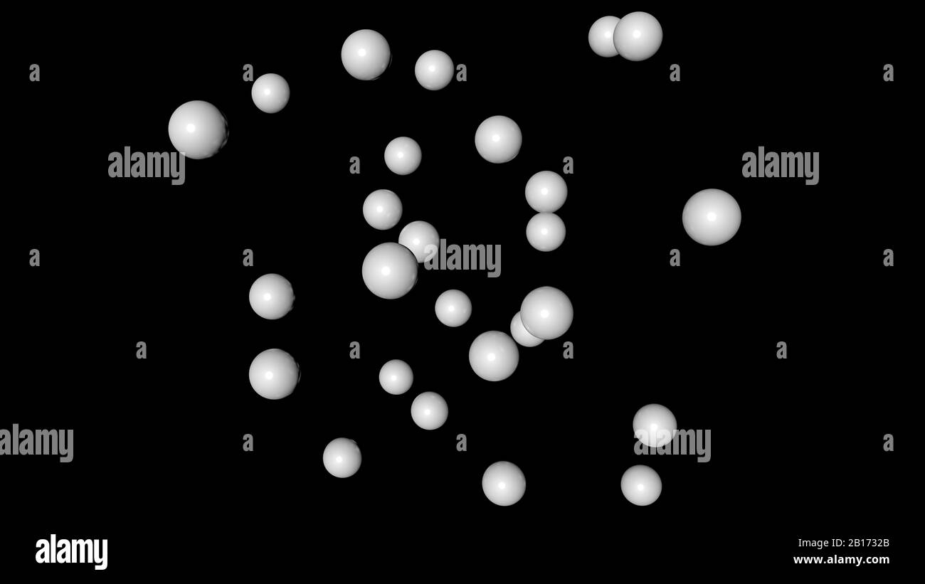 3d rendering of white flying sphere isolated on a black background ...
