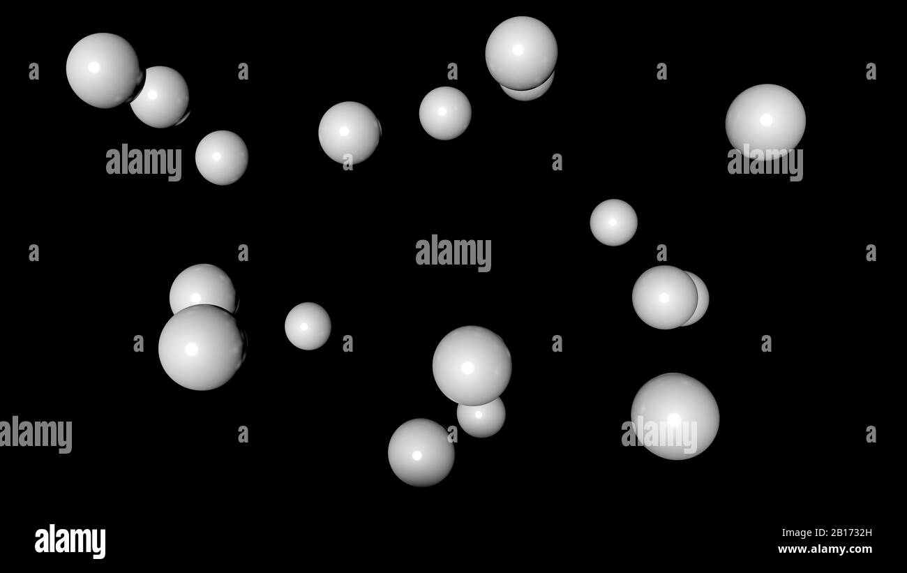 3d rendering of white flying sphere isolated on a black background ...