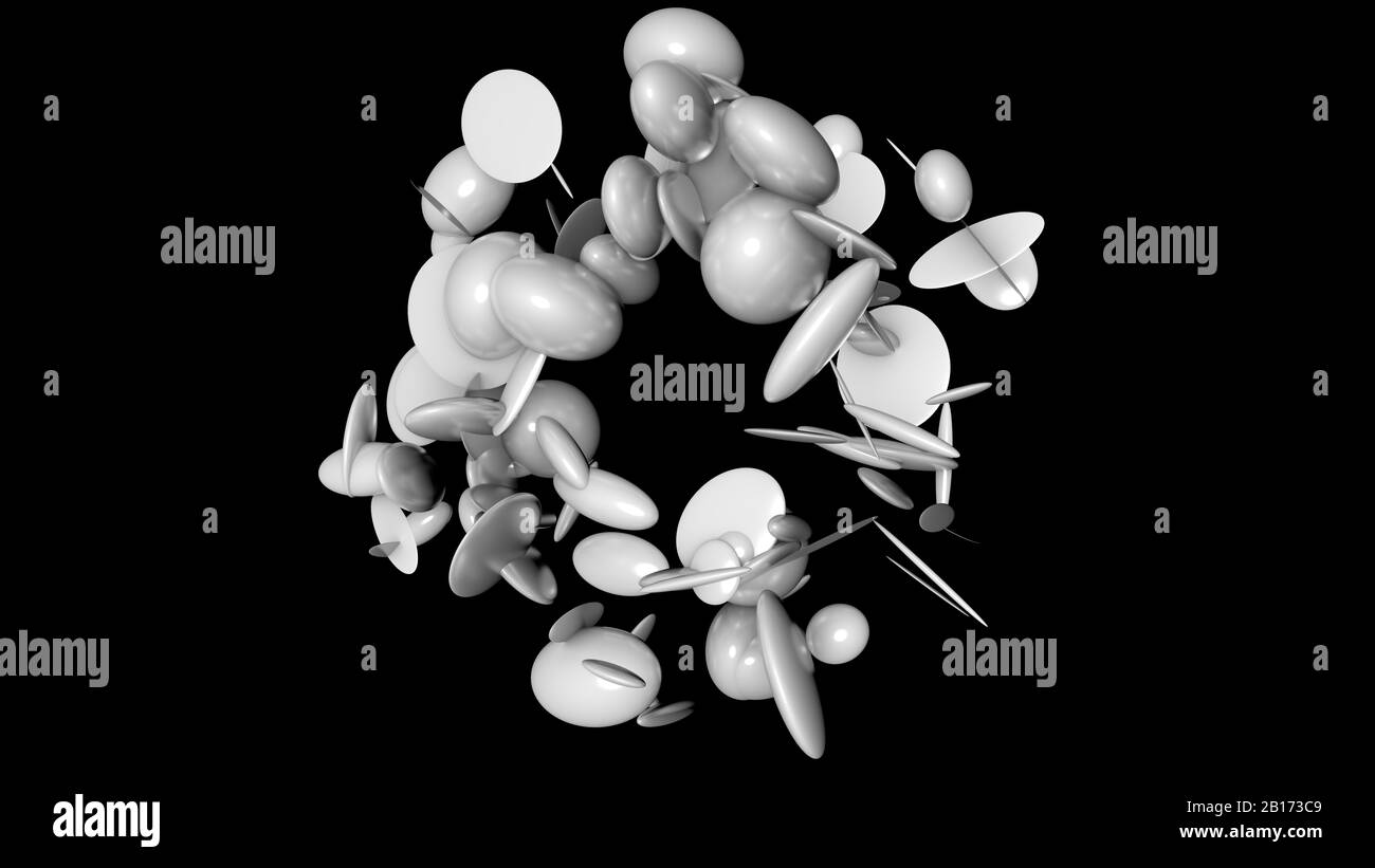 3d rendering of white flying sphere isolated on a black background ...