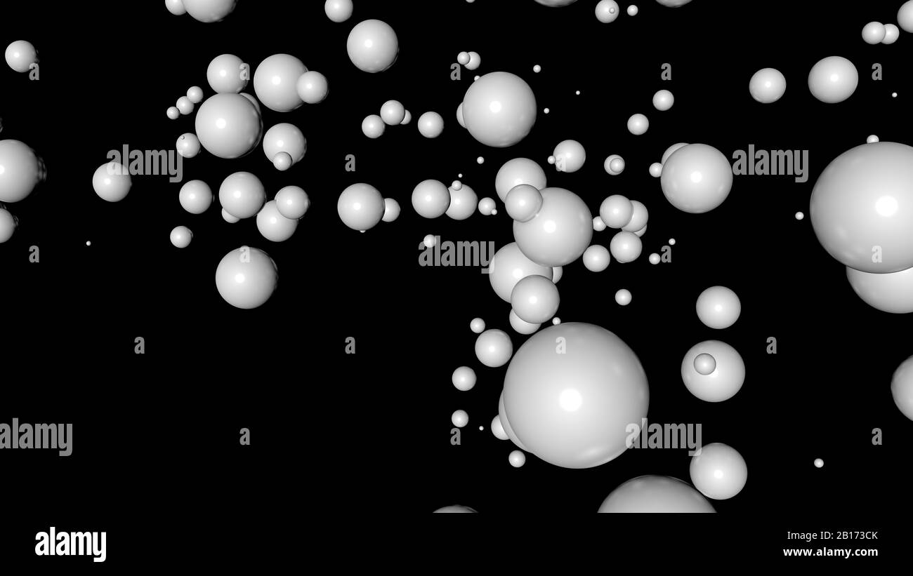 3d rendering of white flying sphere isolated on a black background ...