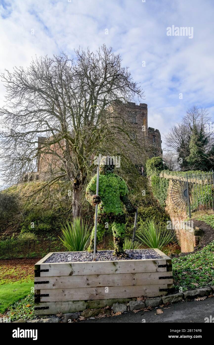 Topiary figure, Tamworth Castle, a Norman castle, town of Tamworth ...