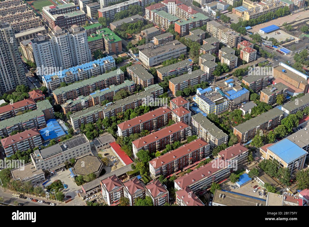 Rooftop view of apartment buildings, southwest Tianjin, China Stock ...