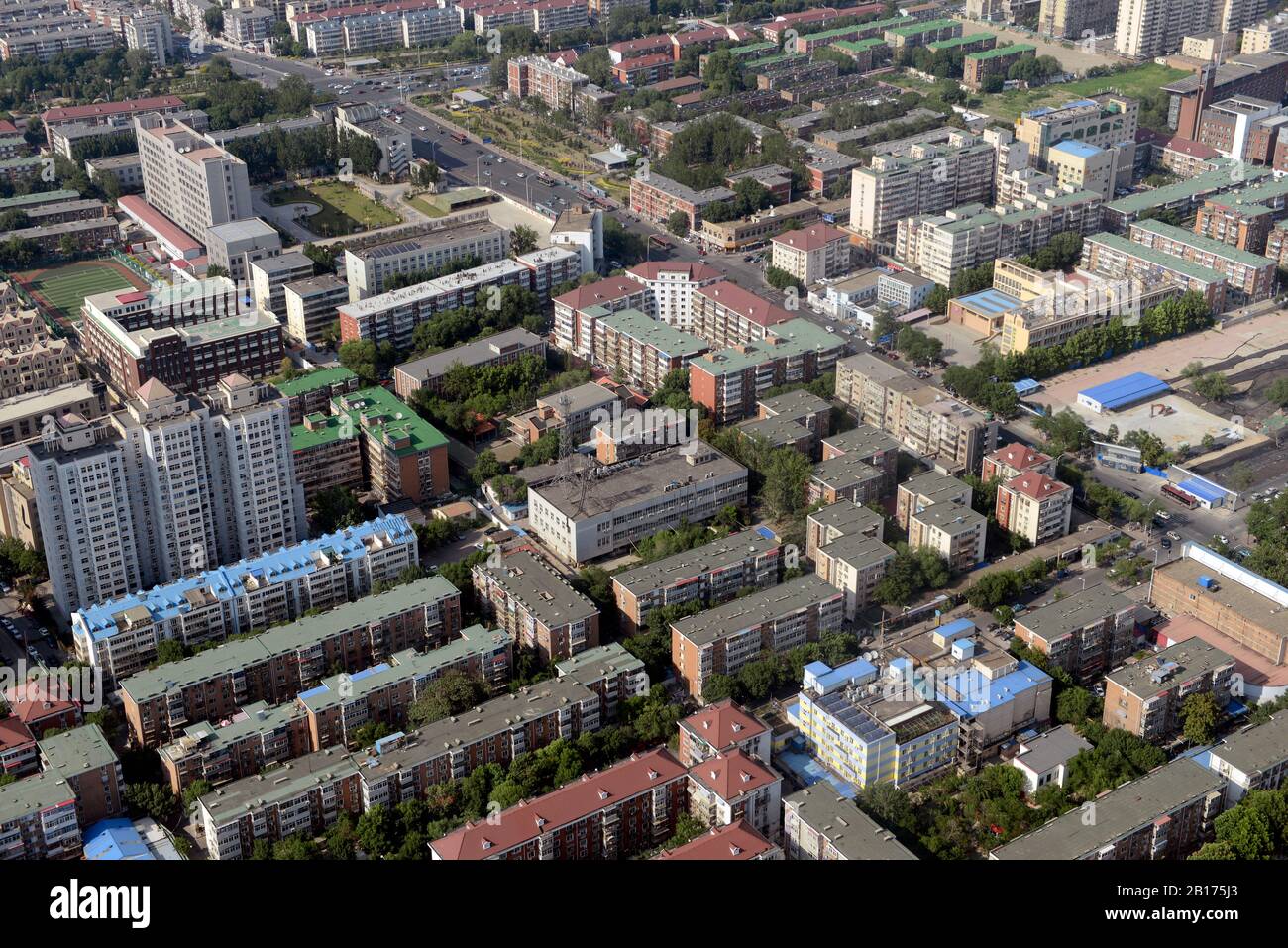 Rooftop view of apartment buildings, southwest Tianjin, China Stock ...