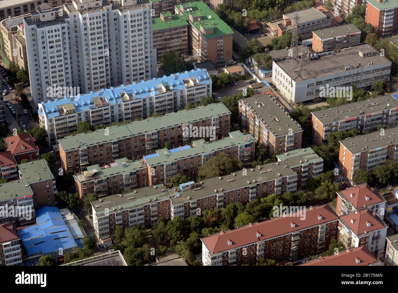 Rooftop view of apartment buildings, southwest Tianjin, China Stock ...