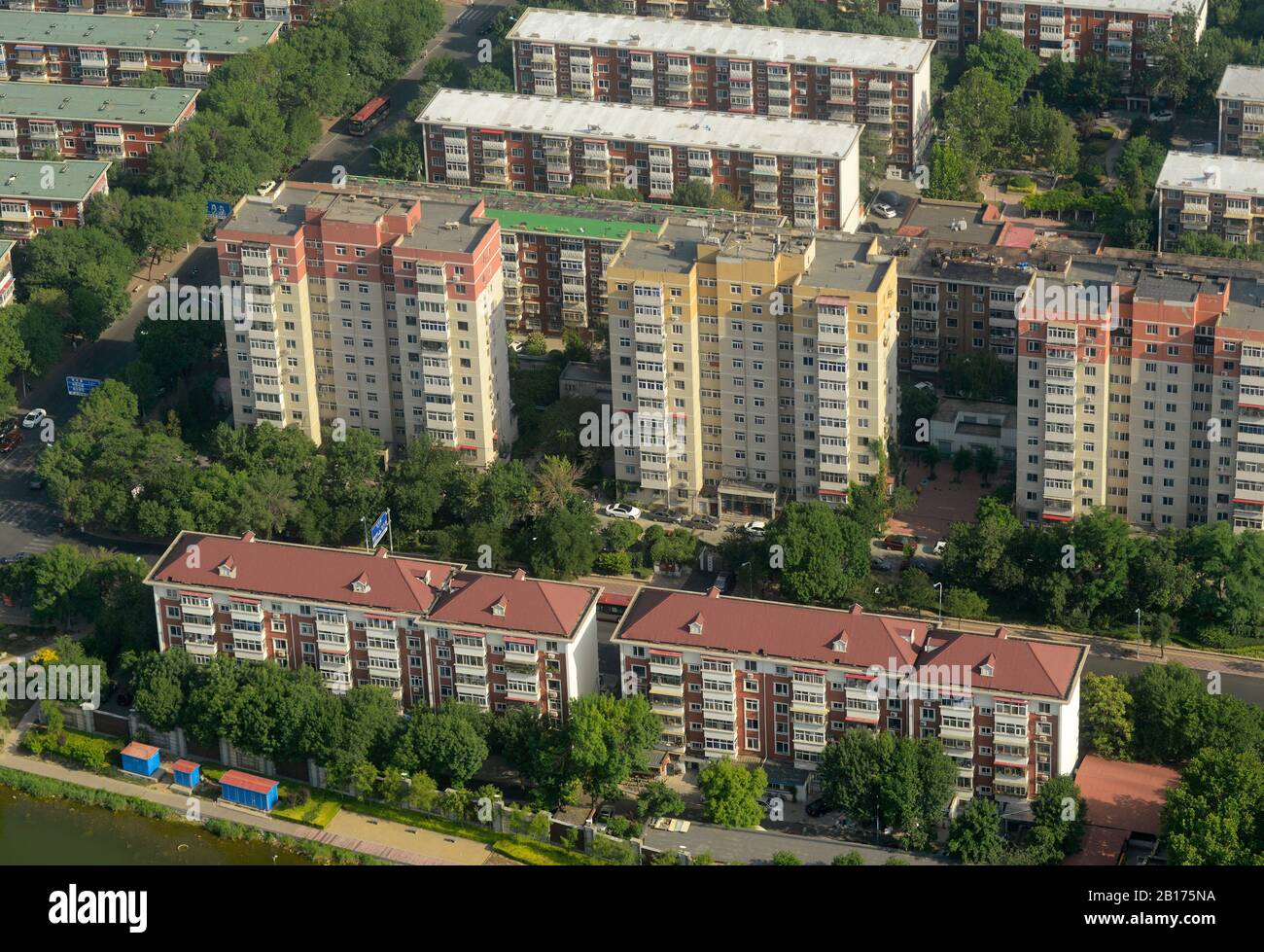 Rooftop view of apartment buildings, southwest Tianjin, China Stock ...