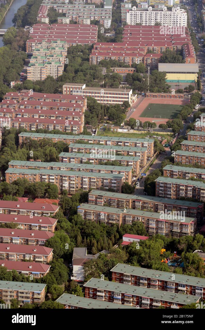 Rooftop view of apartment buildings, southwest Tianjin, China Stock ...