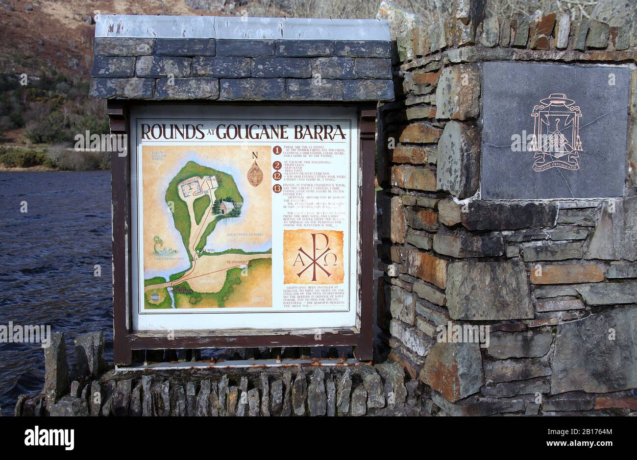 Instructions for praying at Gougane Barra holy site in Ireland Stock ...