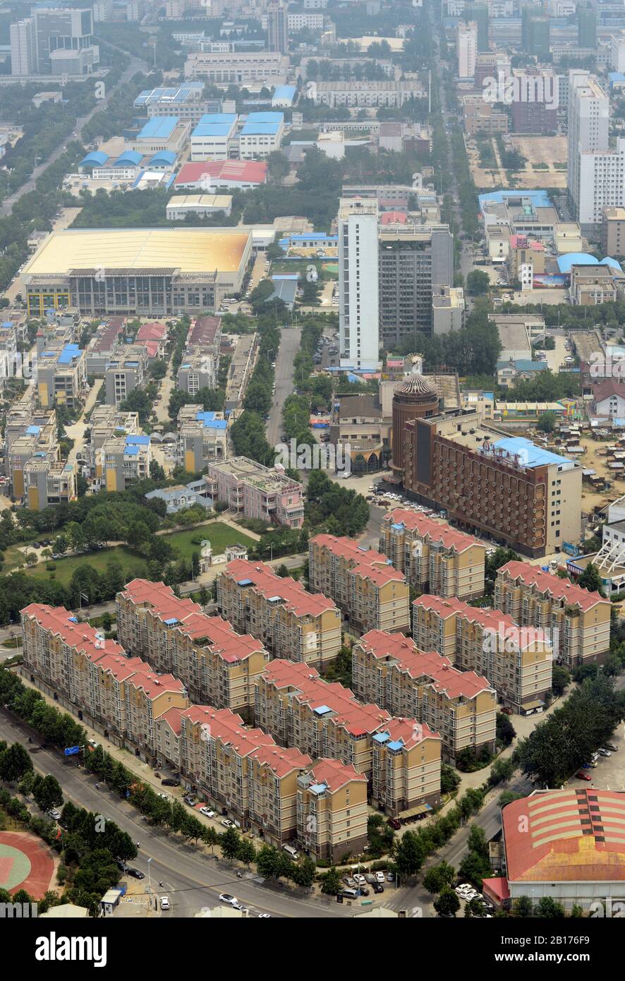 View from above of a residential complex near the Zhengzhou TV tower ...