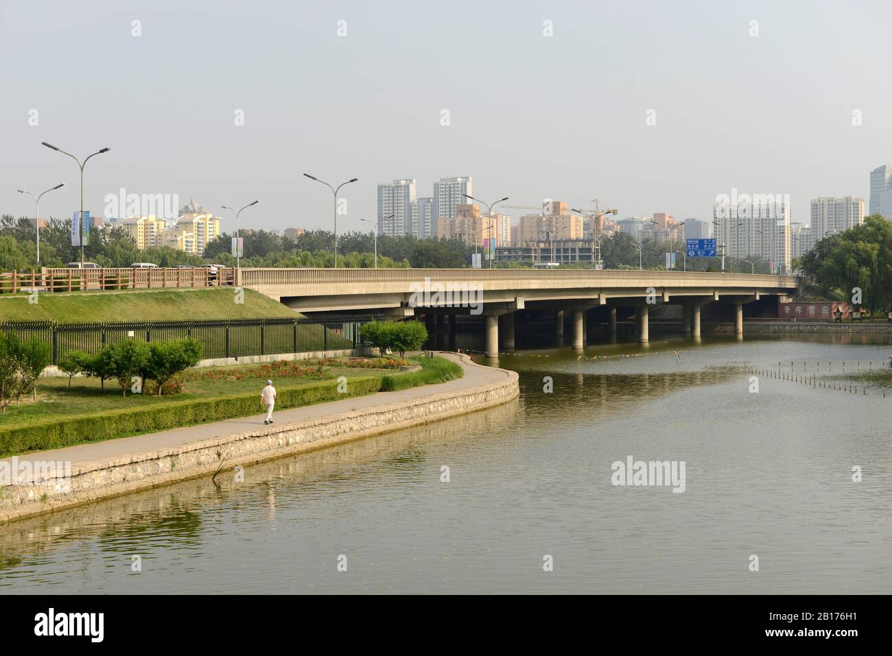 Fourth ring road bridge crosses a waterway, eastern Beijing, China ...