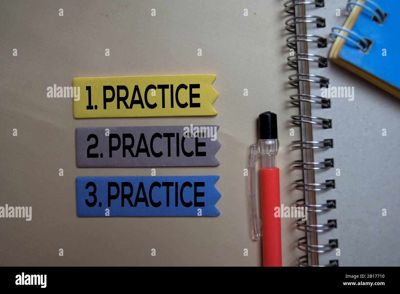 Practice. Practice. Practice text on sticky notes isolated on office ...