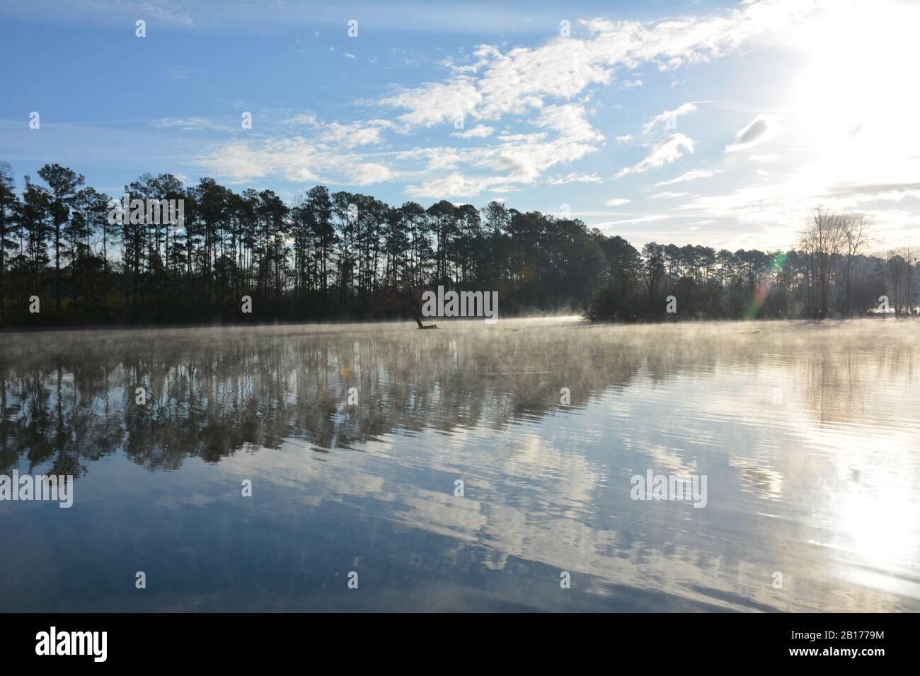 Early morning mist over small lake in Georgia Stock Photo - Alamy