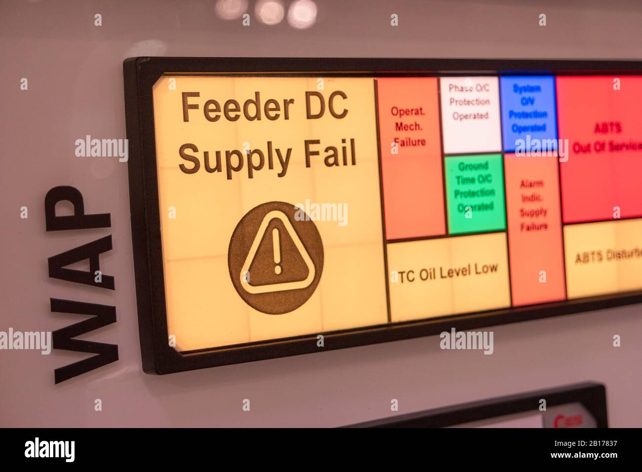 Warning alert message on digital manufacture display Stock Photo - Alamy