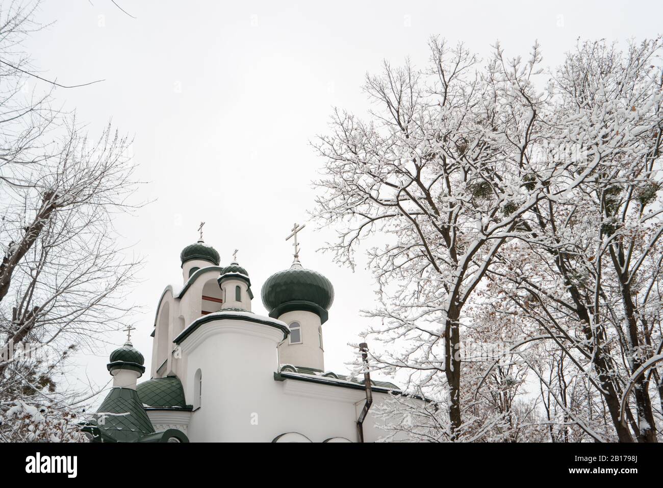Ortodox slavic church in a winter time over grey sky background Stock ...