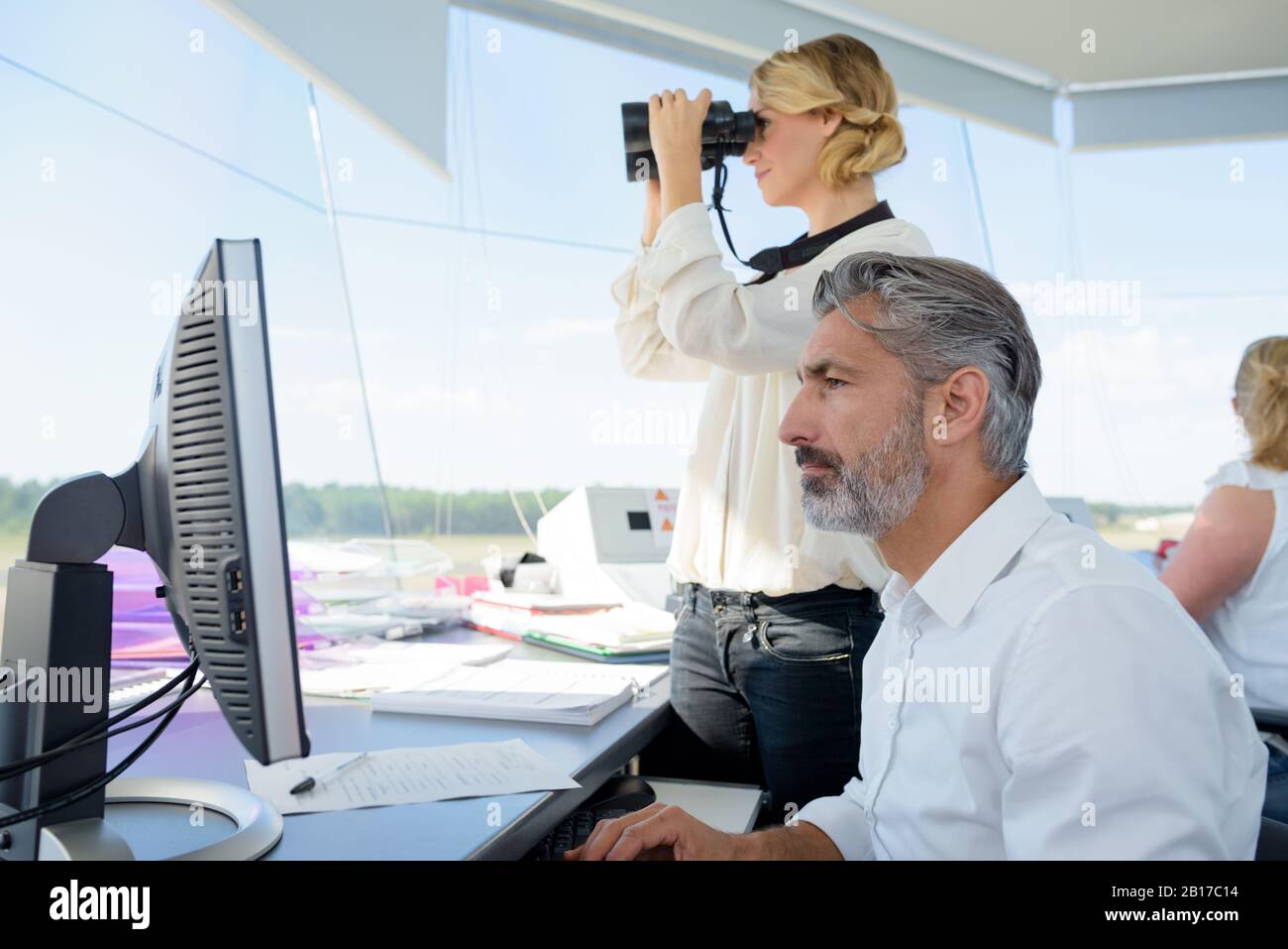 working inside of a control tower Stock Photo - Alamy