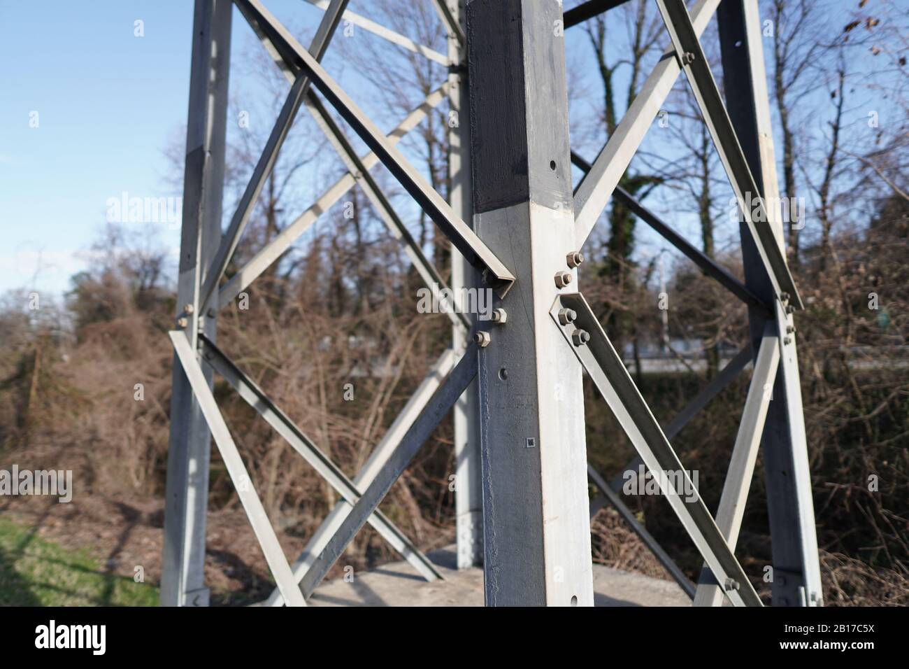 Closeup of electrical tower frame Stock Photo - Alamy