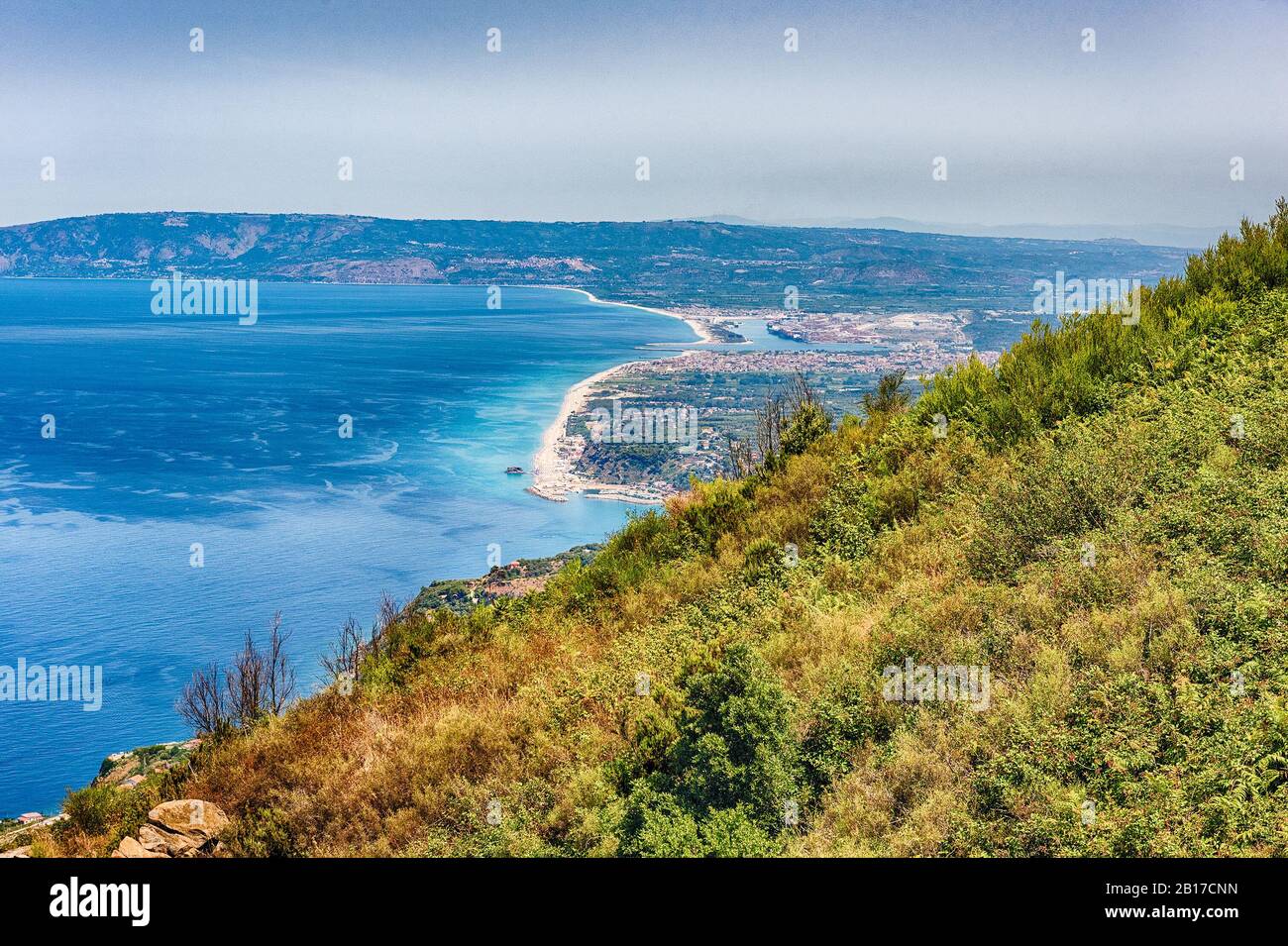 Aerial view of the town of Palmi on the Tyrrhenian Sea from the top of ...