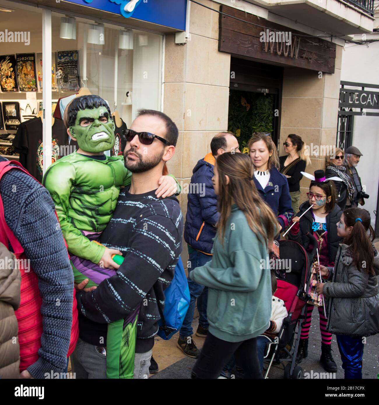 SITGES, SPAIN - February 23, 2020: People at last day of Sitges ...