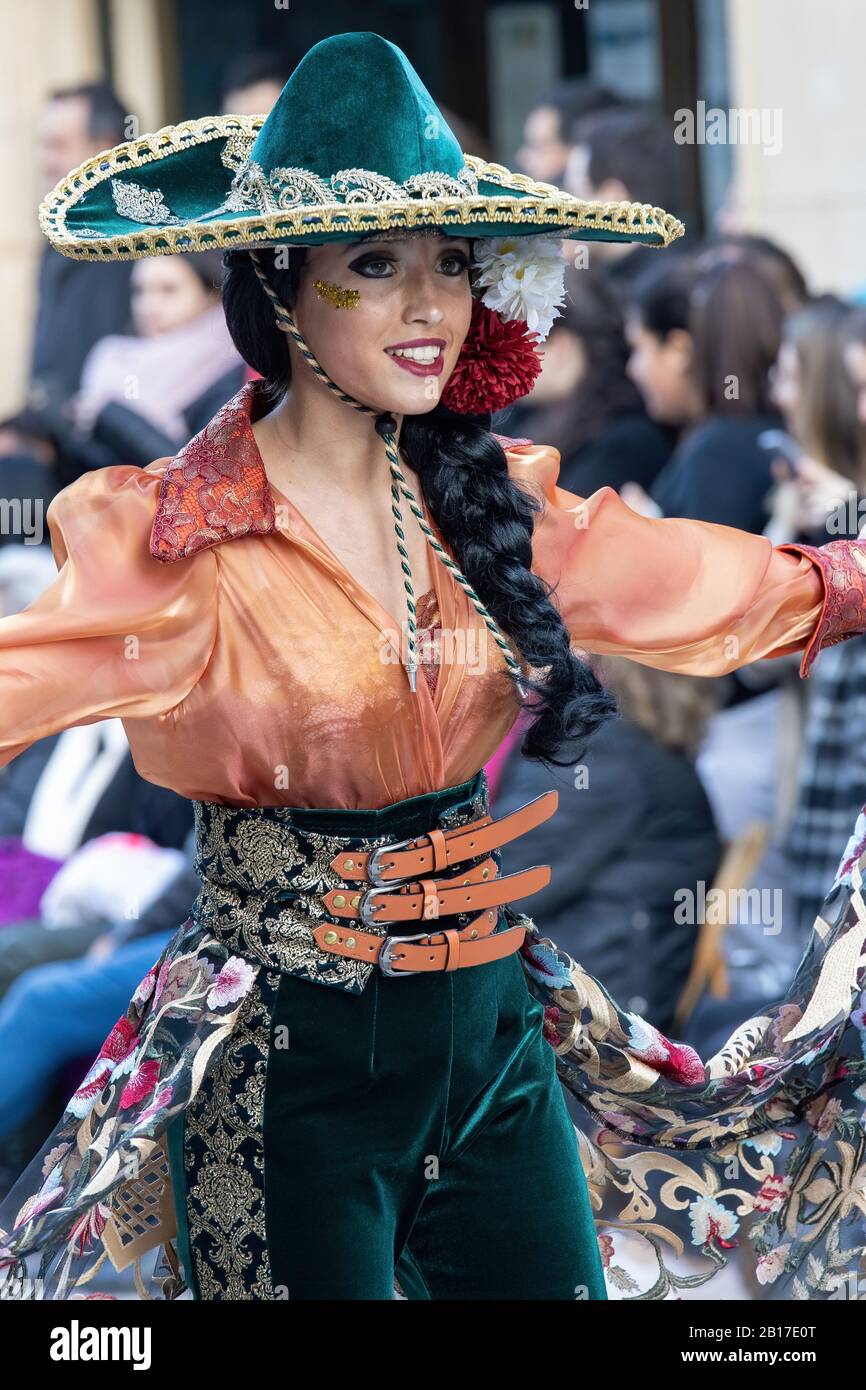 Traditional carnival in a Spanish town Palamos in Catalonia. Many ...