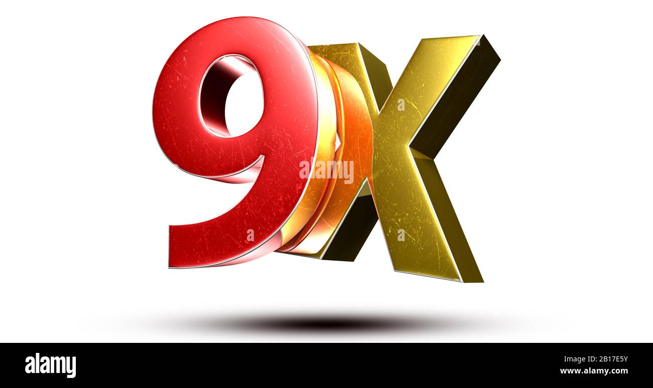 3D illustration 9X red gold isolated on a white background.(with ...