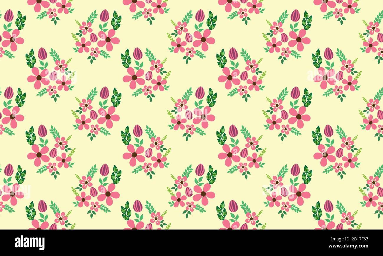 Pink rose flower pattern background for Easter, with floral and egg ...