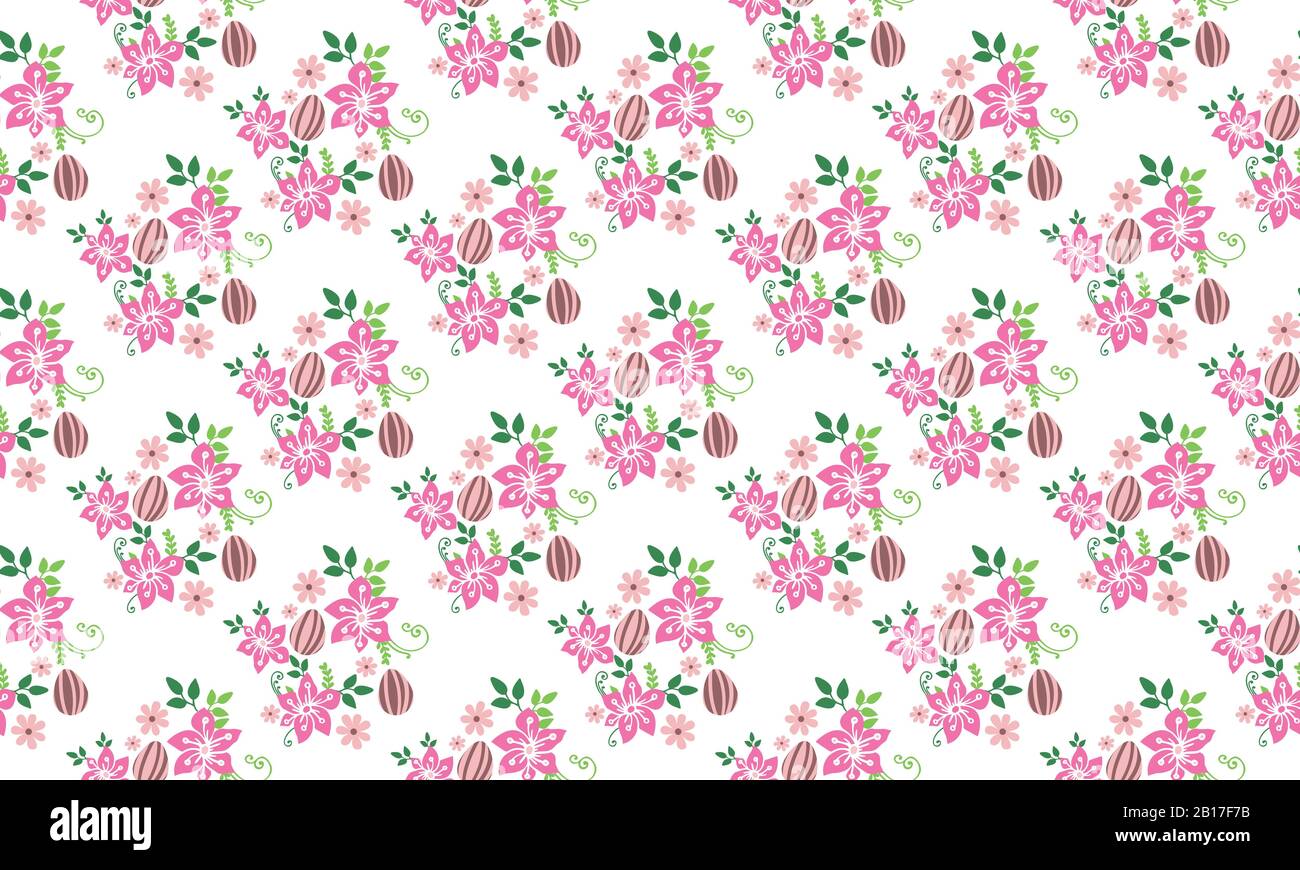 Pink rose flower pattern background for Easter, with floral and egg ...