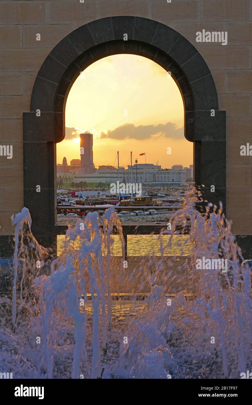 DOHA, QATAR -11 DEC 2019- View of the Doha cityscape seen through an ...