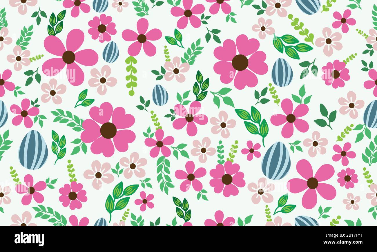 Unique Easter egg pattern background, with leaf and flower drawing ...